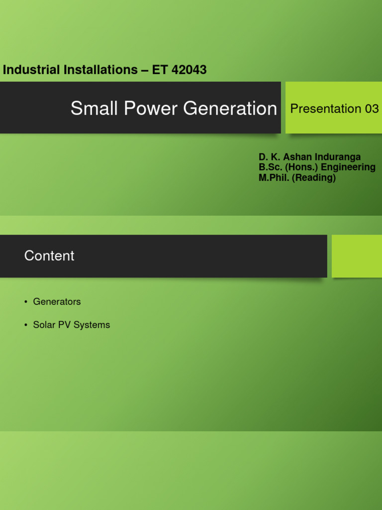 Lecture 03 - Power Generation Methods | PDF | Photovoltaic System | Electric Generator