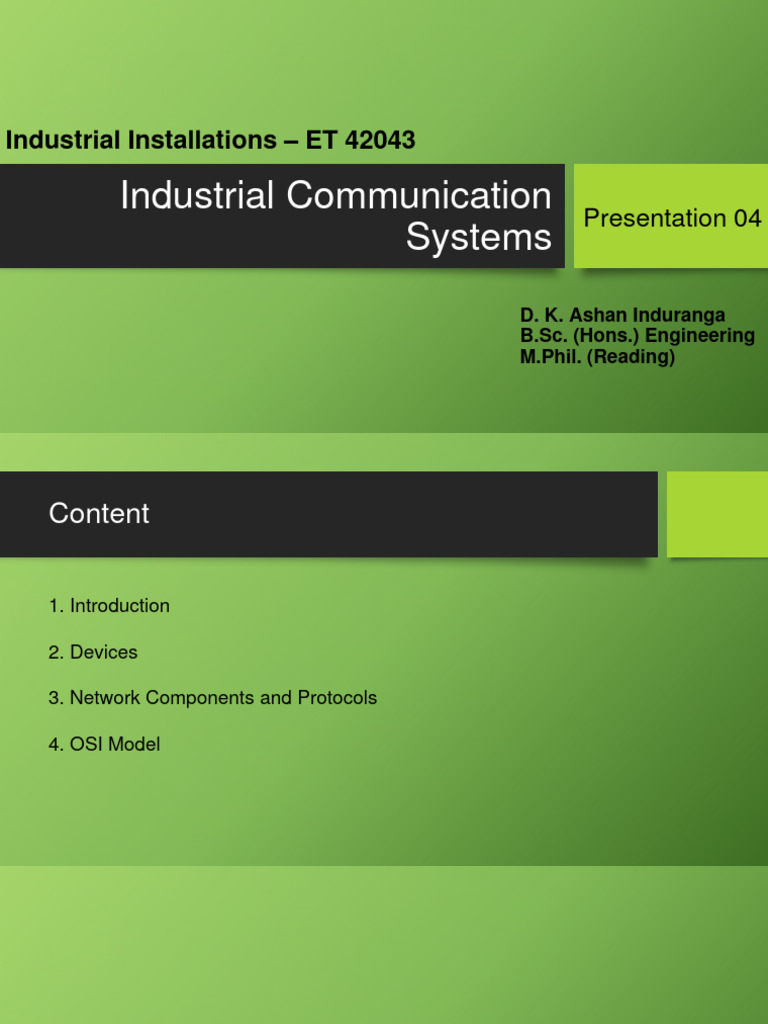 Overview of Industrial Communication Systems | PDF | Osi Model | Scada