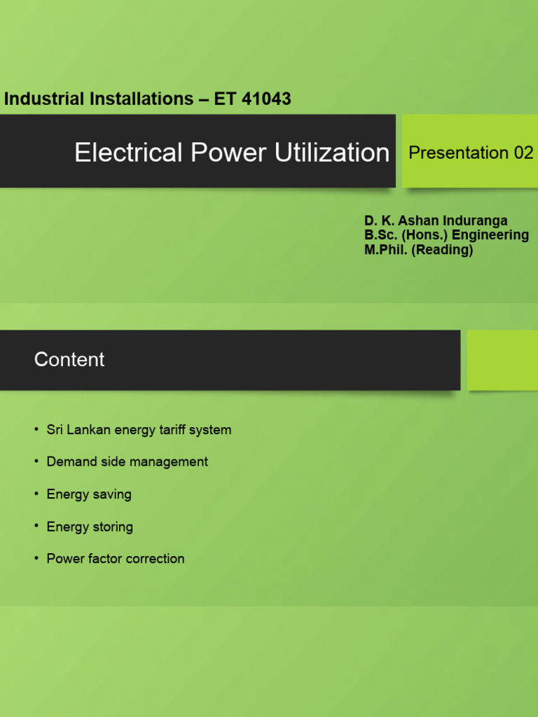 Lecture 02 - Electrical Power Utilization | PDF | Technology & Engineering