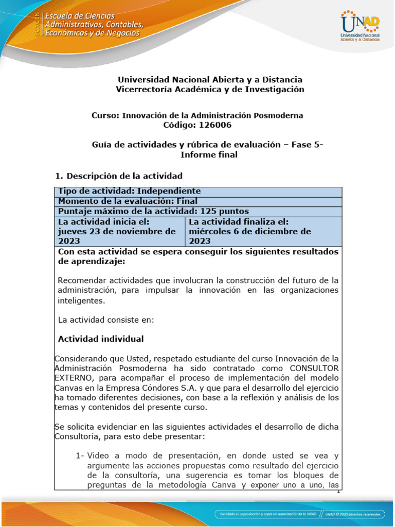 Guía de Actividades y Rúbrica de Evaluación - Fase 5 - Informe Final | Descargar gratis PDF ...
