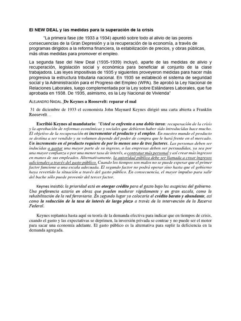El NEW DEAL y Las Medidas para La Superación de La Crisis | PDF | Nuevo ...