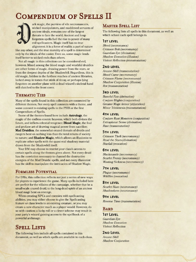 Compendium of Spells 2 | PDF