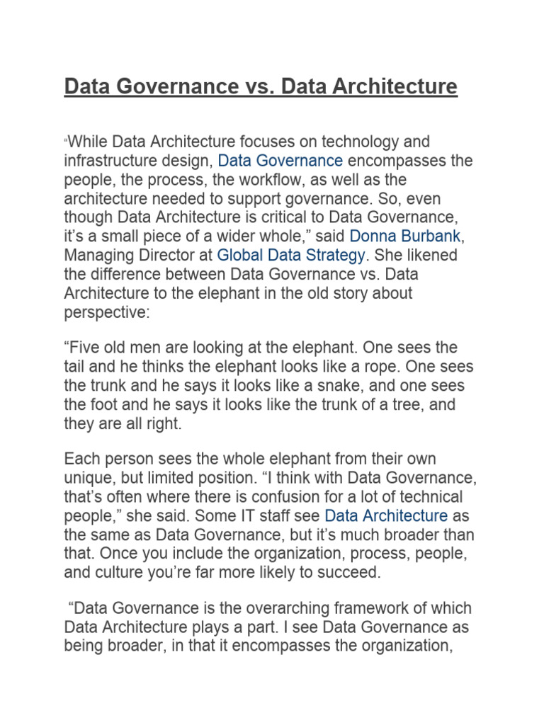 Data Governance Vs Date Architecture Hamza Raheel Download Free Pdf