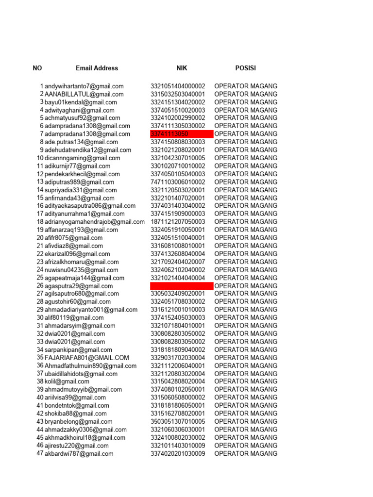 Rekap Form Pendaftaran PT Pama Operator Magang - BKK Kalimantan | PDF