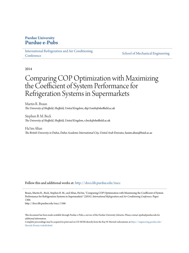 Comparing COP Optimization With Maximizing The Coefficient of Sys | Download Free PDF | Enthalpy ...