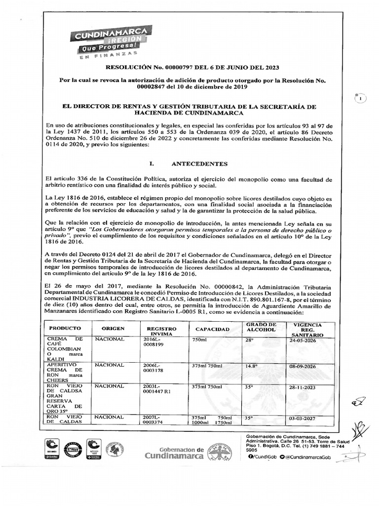 Resolucion 797 de 2023 Gobernación de Cundinamarca | PDF