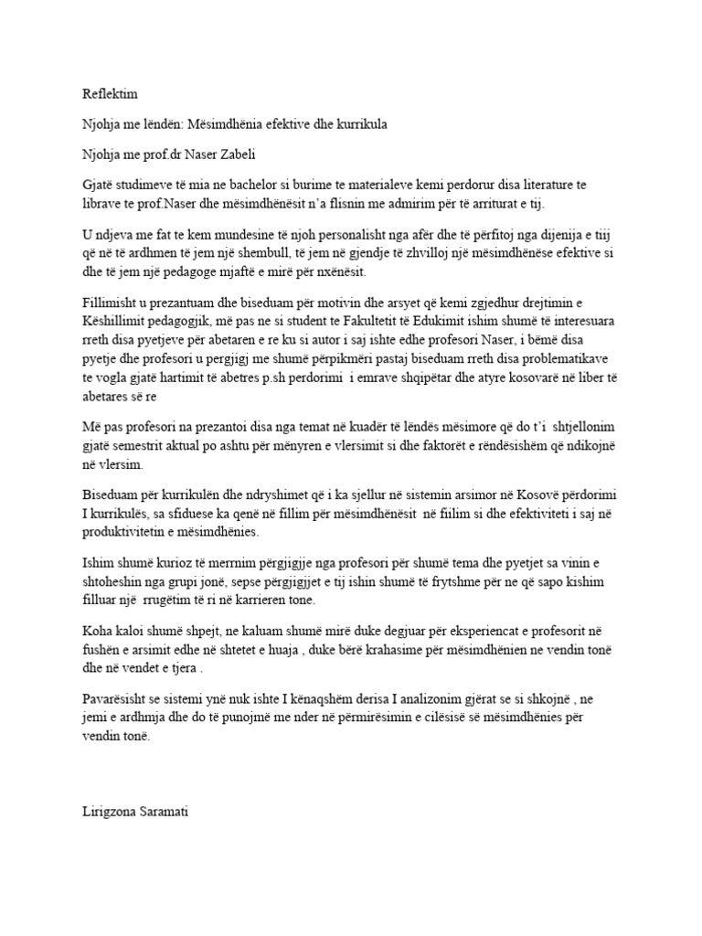 Reflektimi Prof Naser1 | PDF