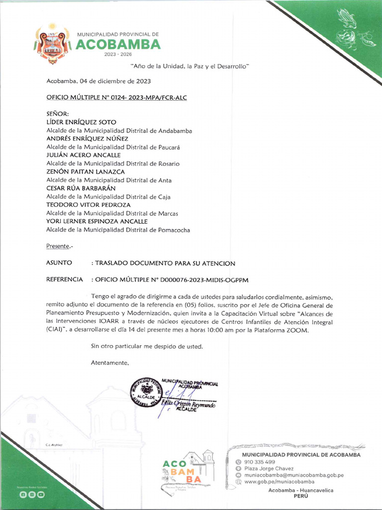 Oficio Multiple #0124-2023-Mpa | PDF