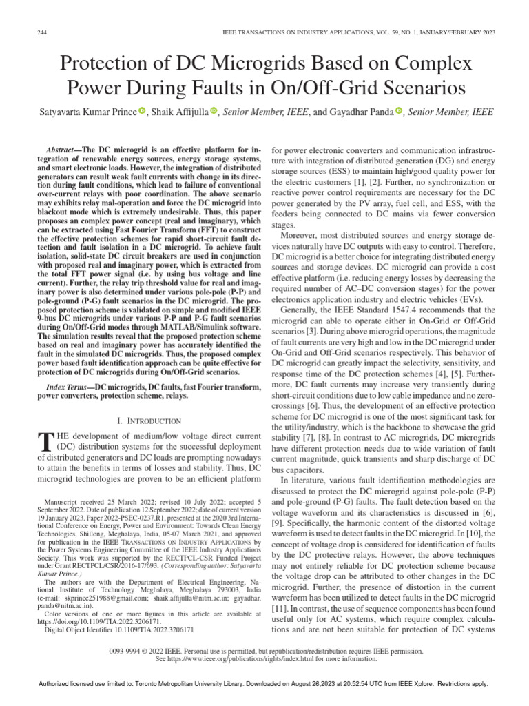 Protection Of Dc Microgrids Based On Complex Power During Faults In On
