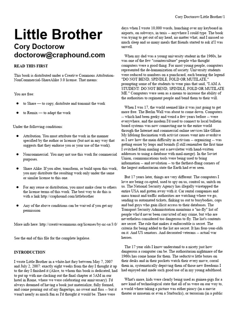 Cory Doctorow - Little Brother | PDF | Digital Rights Management | Books