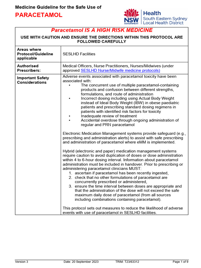 Medicine Guideline - Paracetamol | PDF | Analgesic | Nonsteroidal Anti ...