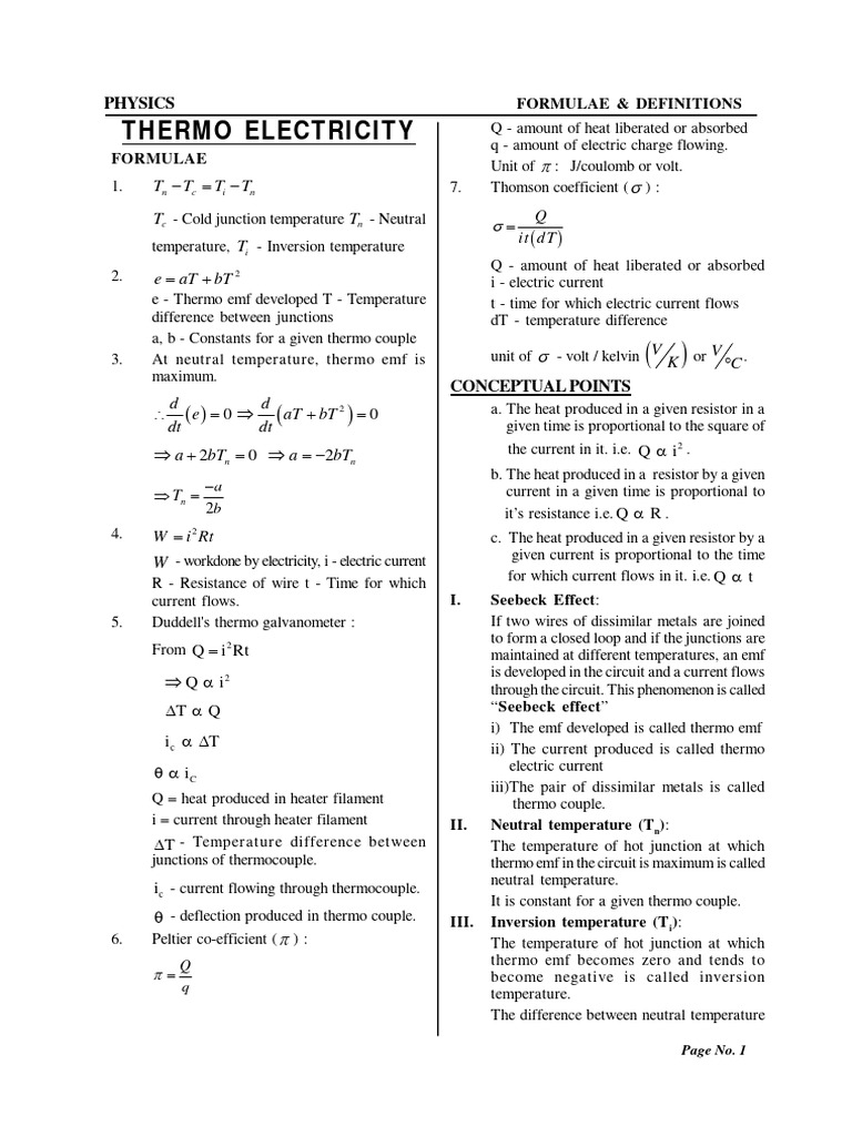 Thermo Electricity: T T T T T T T | PDF | Branches Of Thermodynamics | Building Engineering