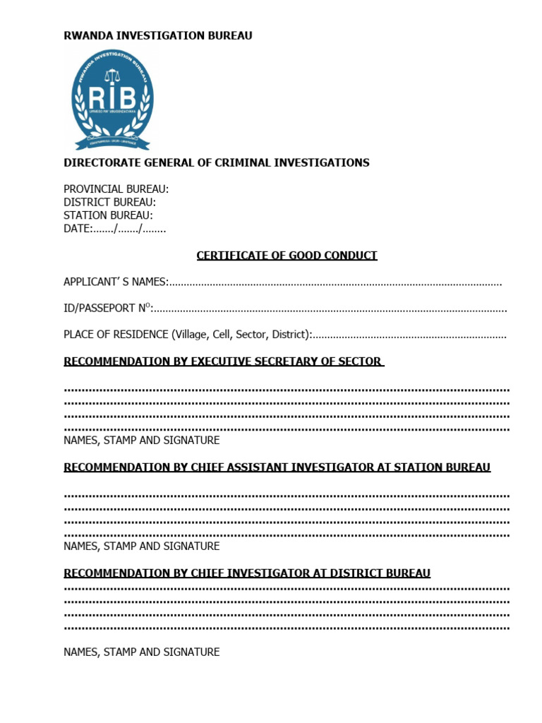 Rwanda Certificate of Good Conduct Form | PDF | Law | Home & Garden