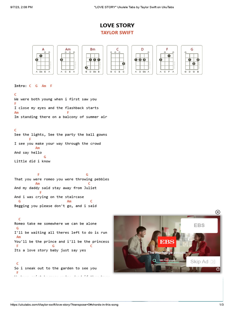 LOVE STORY - Ukulele Tabs by Taylor Swift On UkuTabs | PDF