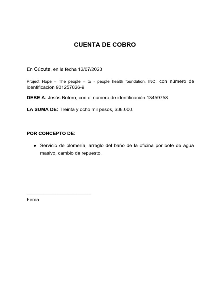 Modelo de Cuenta de Cobro | PDF | Finanzas y dinero