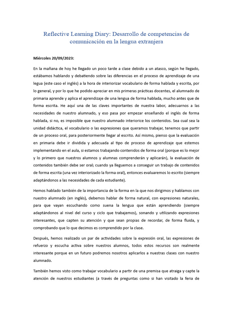 Reflective Learning Diary_Decomle_Marcos Balmori | PDF | Aprendizaje | Evaluación
