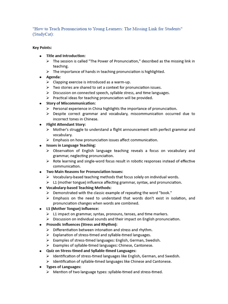 How To Teach Pronunciation To Young Learners | PDF | Stress (Linguistics) | Phonetics