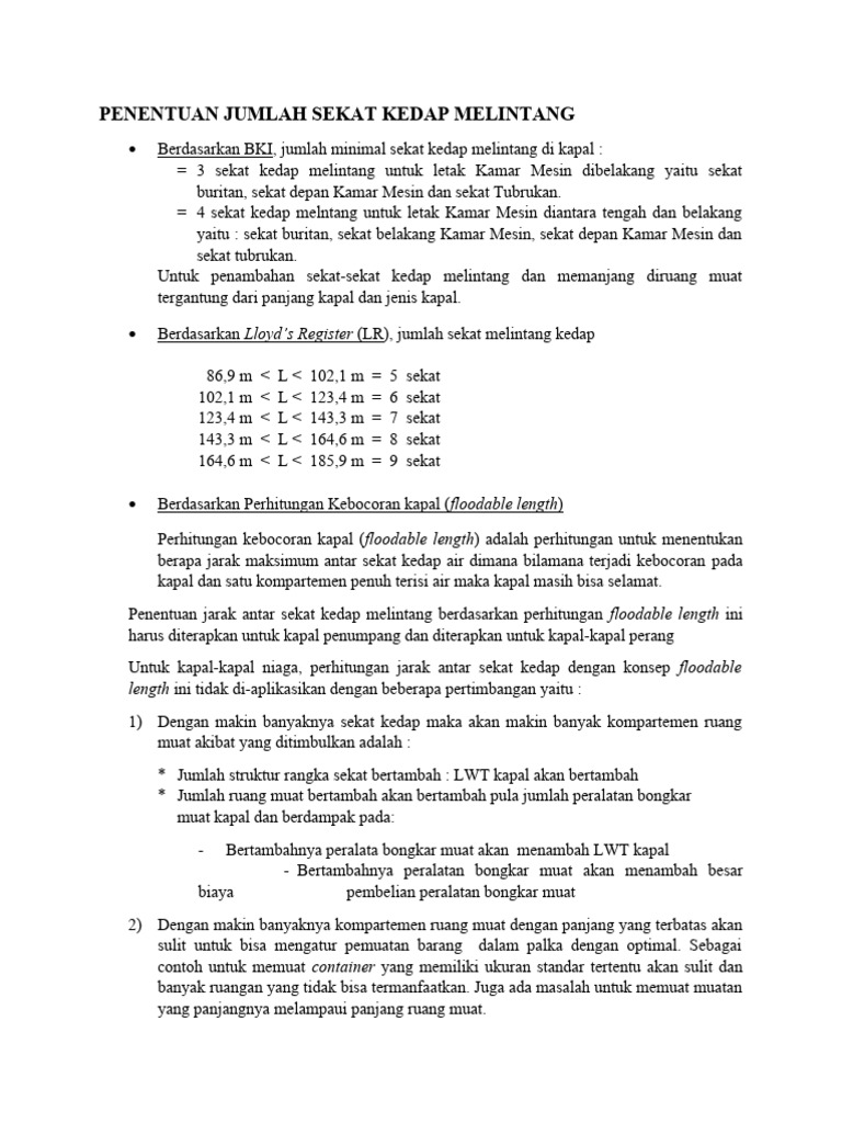 Penentuan Jumlah Sekat Kedap Melintang | PDF