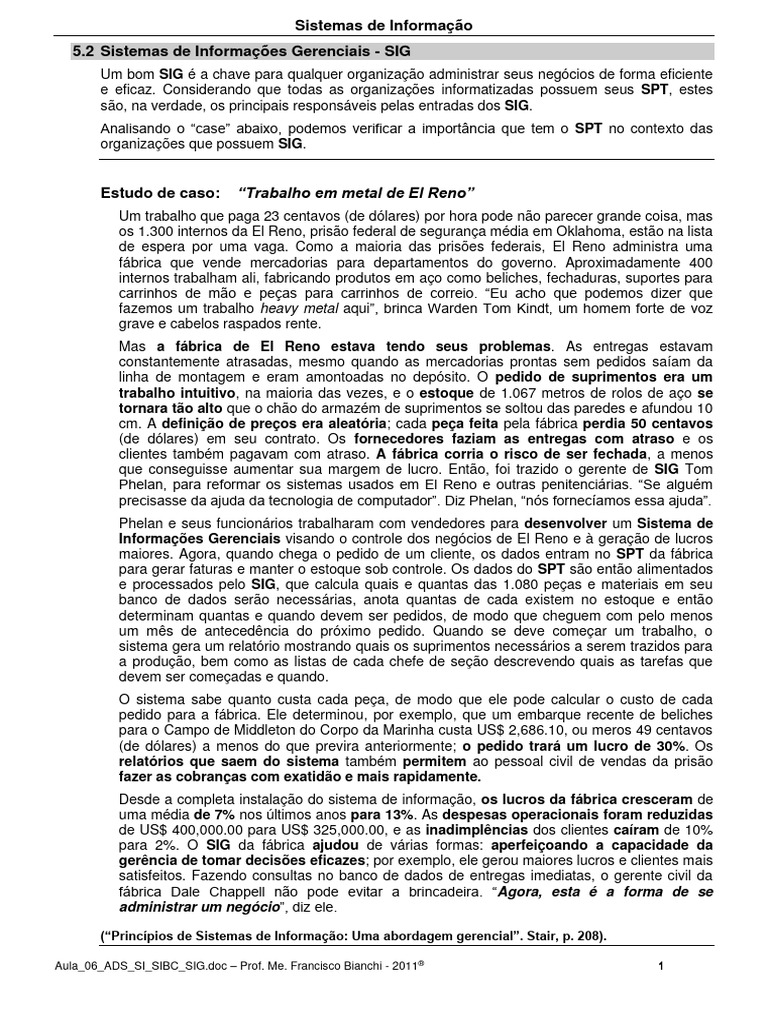 Aula 06 ADS SI SIBC SIG | PDF | Marketing | Sistema de informação Aula 06 ADS SI SIBC SIG | PDF | Marketing | Sistema de informação