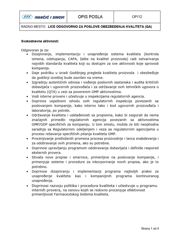 Opis Posla Za QA Preko Ivaninog | PDF