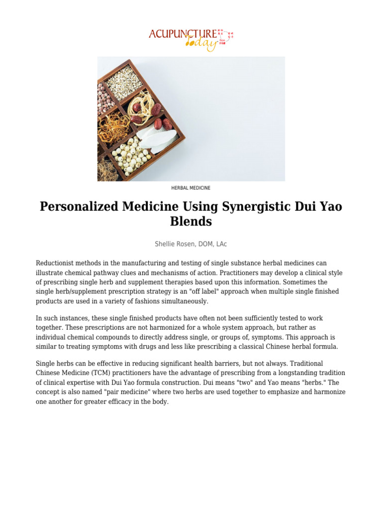 Personalized Medicine Using Synergistic Dui Yao Blends | PDF ...