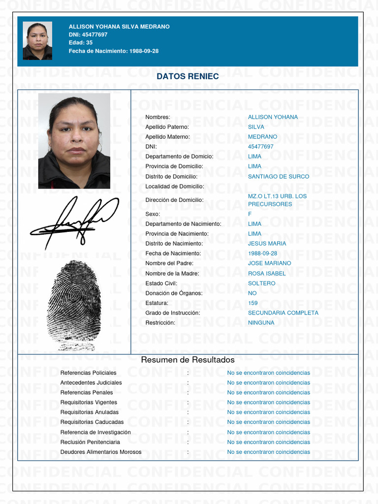 Datos Personales de Allison Silva Medrano | PDF