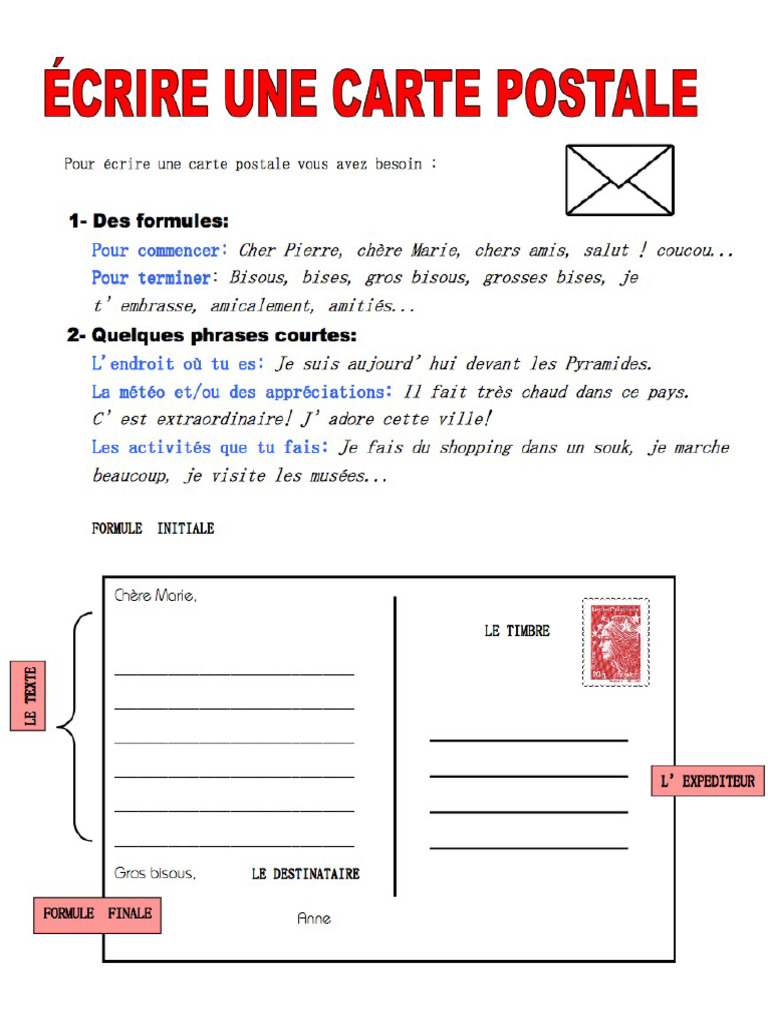 Fiche grammaire la carte postale | PDF
