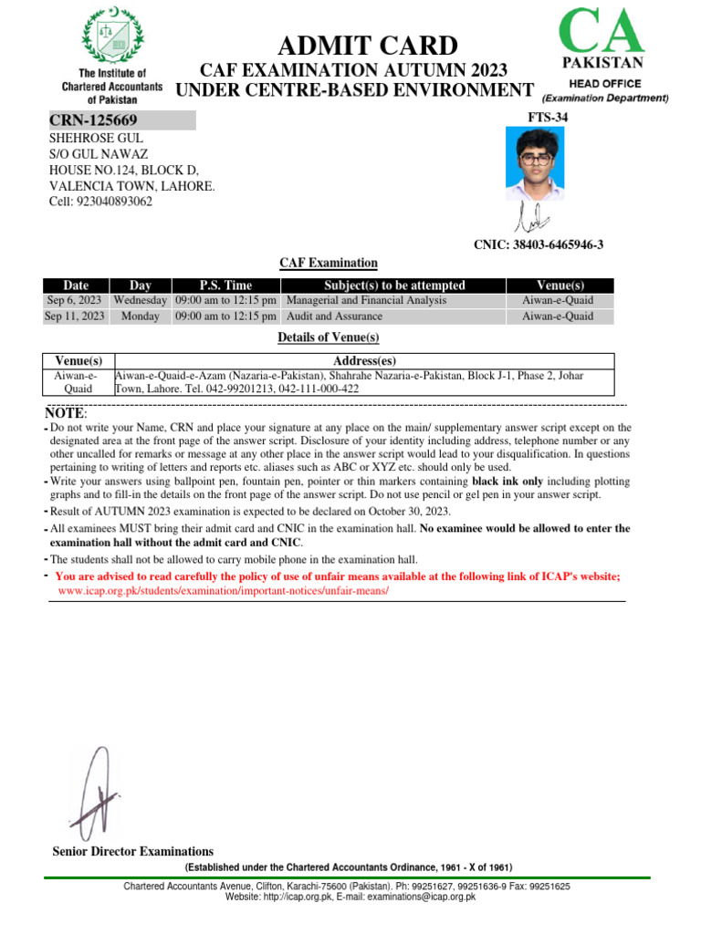 ICAP Admit Card | PDF