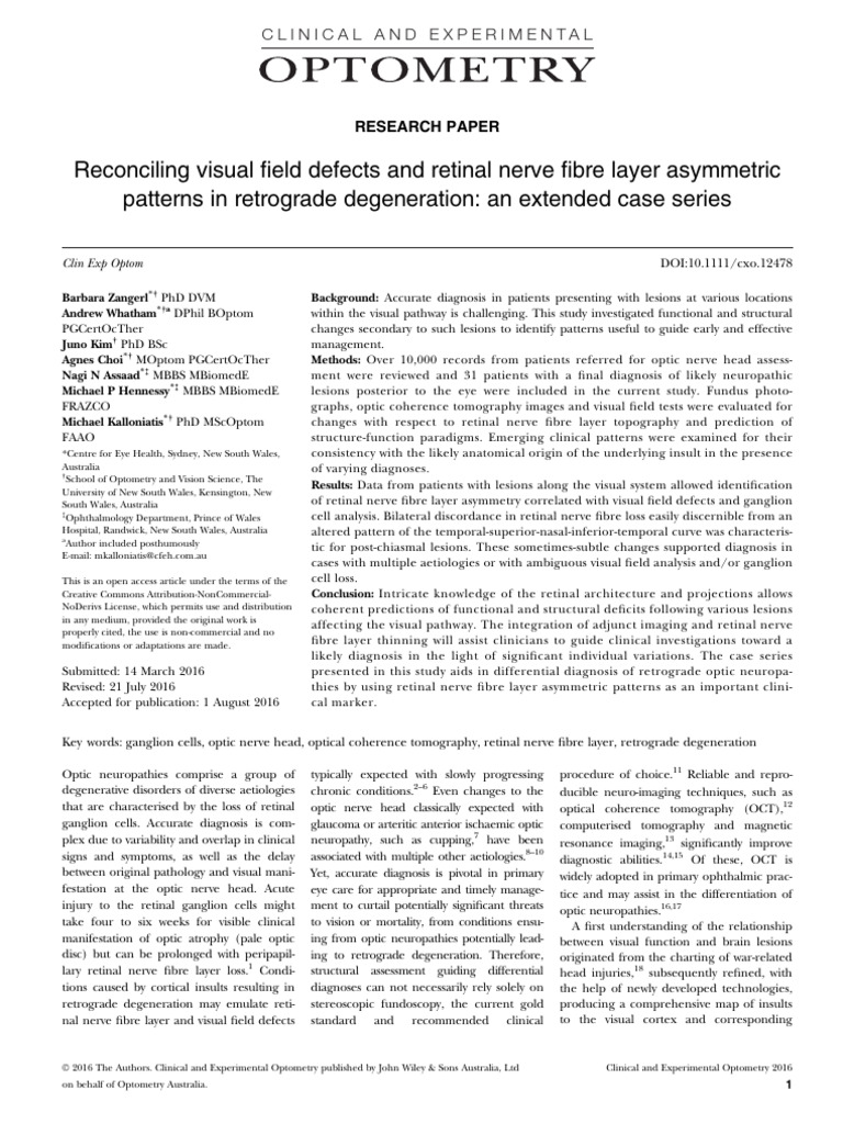 Reconciling Visual Field Defects and Retinal Nerve | PDF | Retina | Visual System