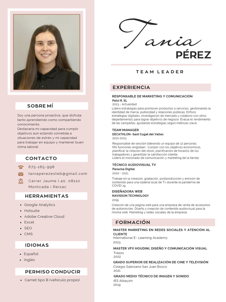 Currículum Tania Pérez | PDF | Marketing | Negocios económicos