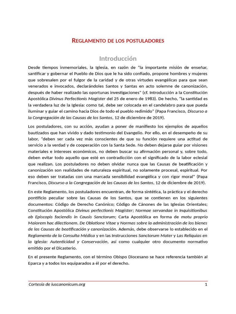 Reglamento Postulador PDF | PDF | Santo | obispo