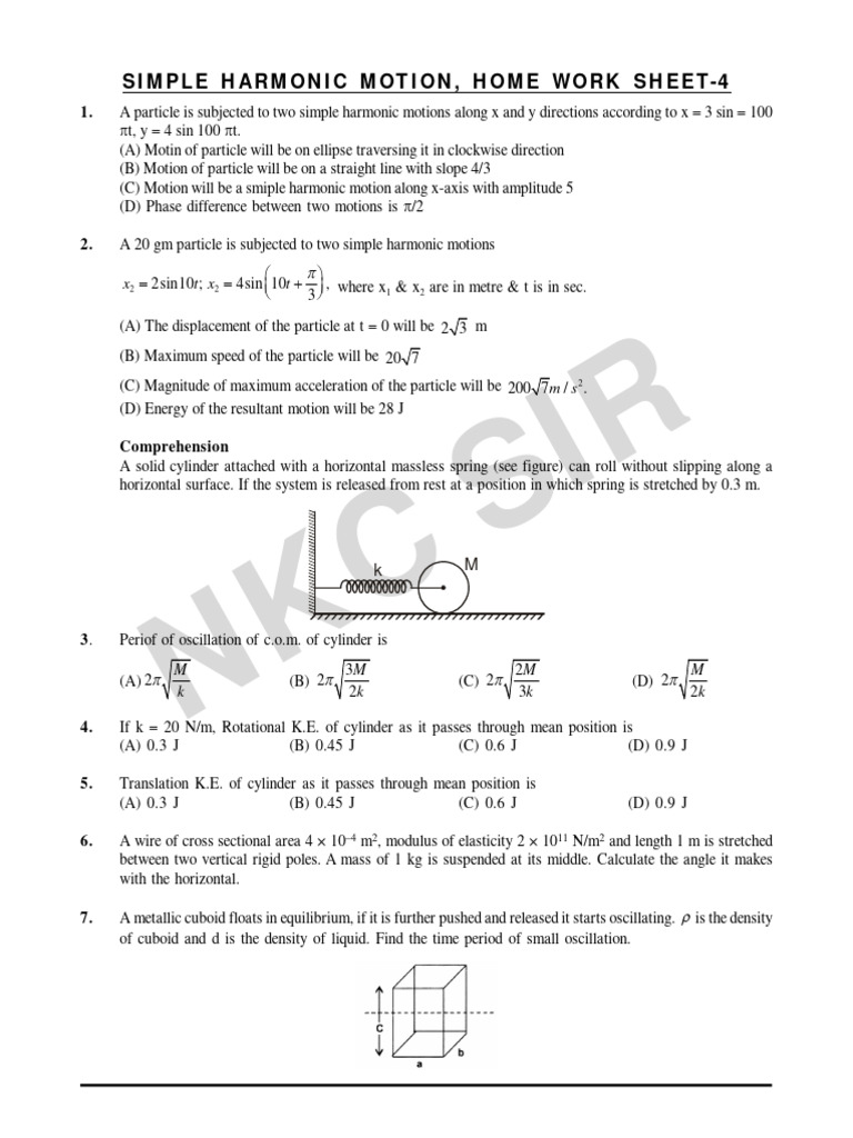 SHM HomeWorkSheet-4 | PDF | Physics | Mechanics