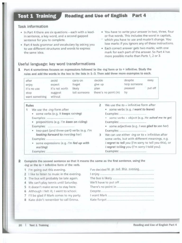 first TRAINER TEST 1 - SENTENCE TRANSFORMATION | PDF