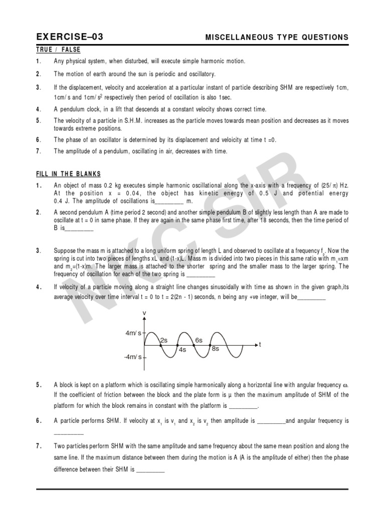 SHM_Exercise-3 | PDF | Oscillation | Classical Mechanics
