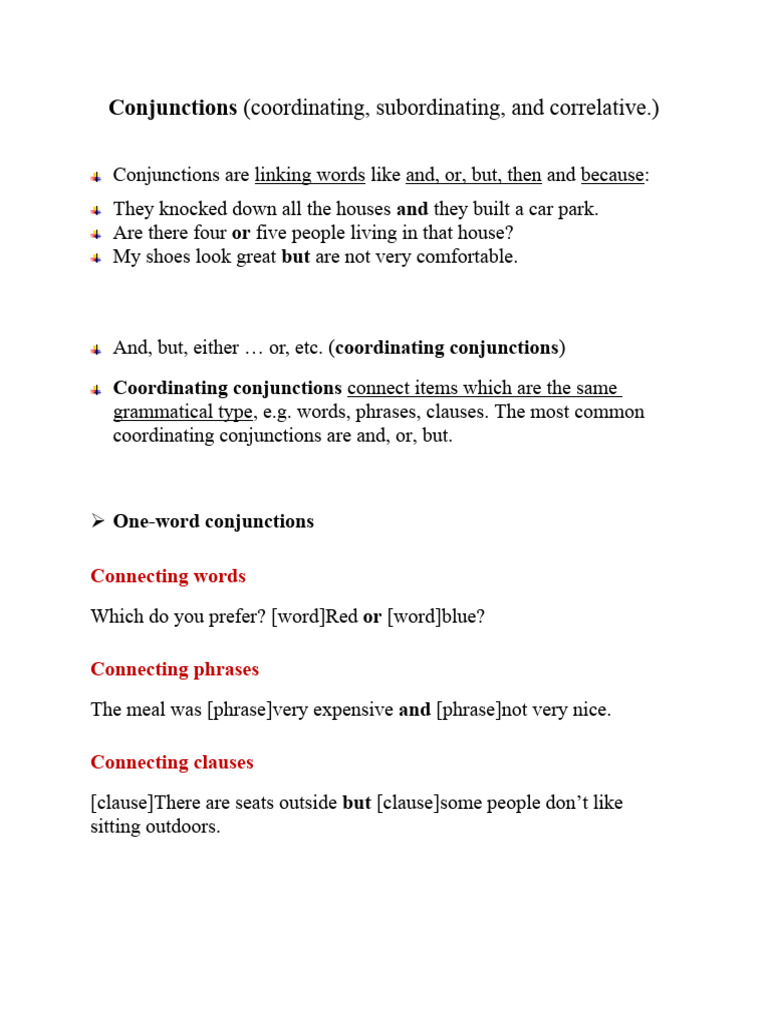 Conjunctions | PDF | Linguistics | Grammar