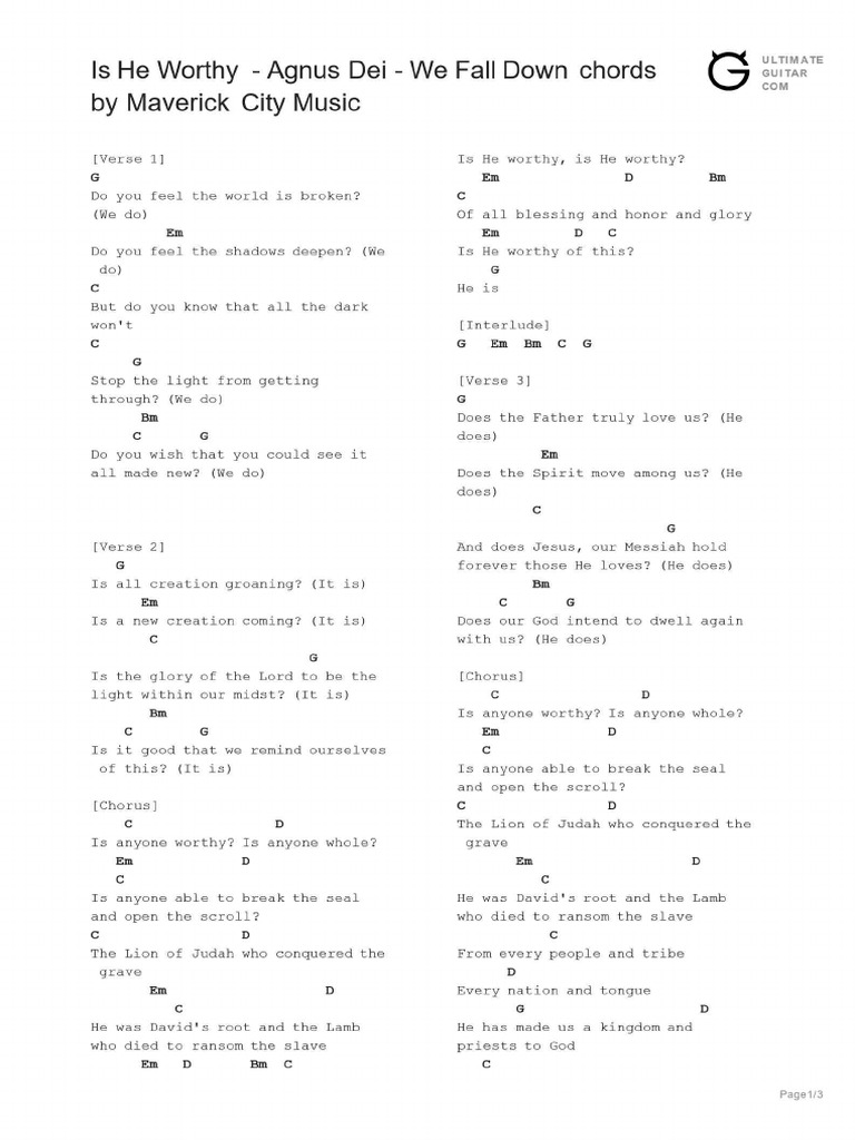 Is He Worthy - Agnus Dei - We Fall Down Chords | PDF