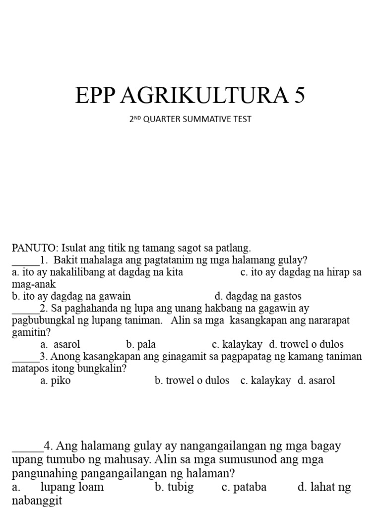 Epp Agrikultura 5 Summartive | PDF
