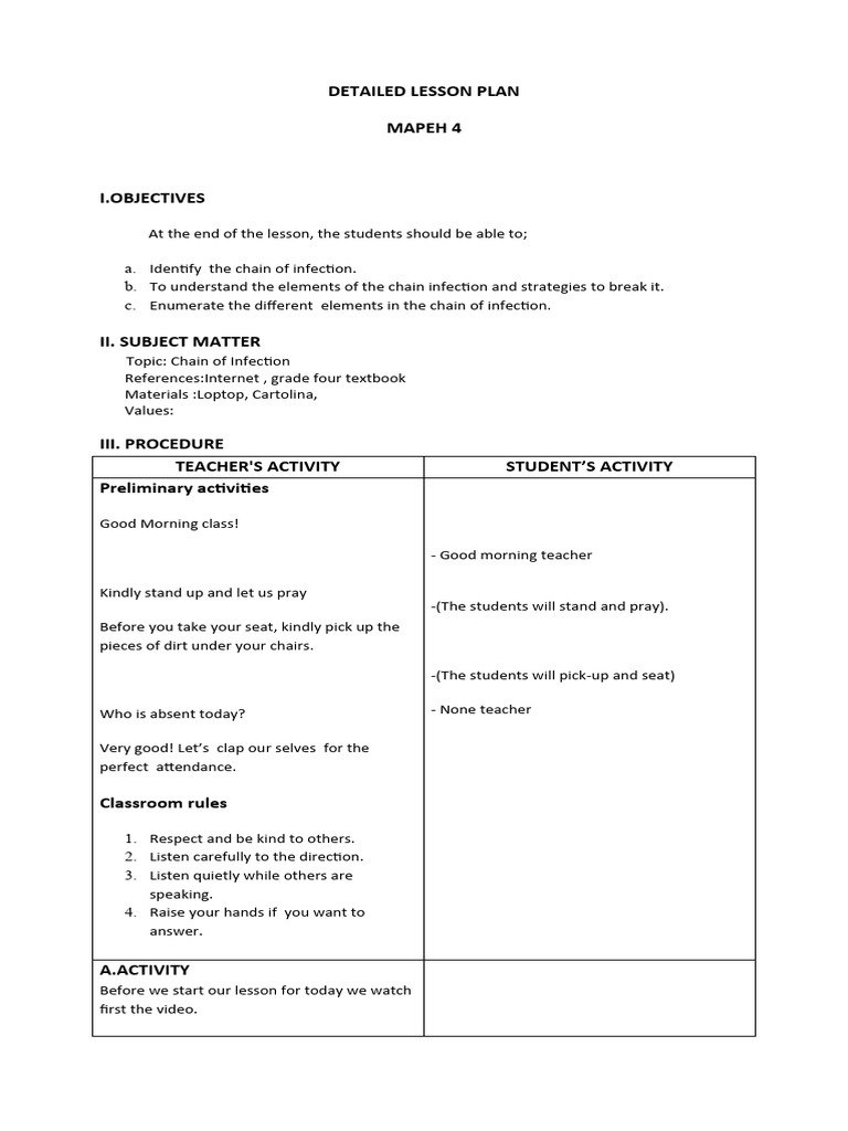 Mapeh Lesson Plan Chain | PDF | Infection | Pathogen Mapeh Lesson Plan Chain | PDF | Infection | Pathogen