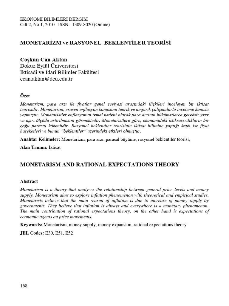 Monetar ZM Ve Rasyonel Beklent Ler Teor S (#333395) - 332929 | PDF