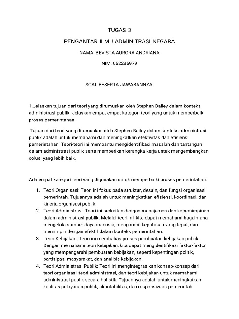 Tugas 3 Pengantar Ilmu Administrasi Negara | PDF | Pengembangan Diri | Sains & Matematika