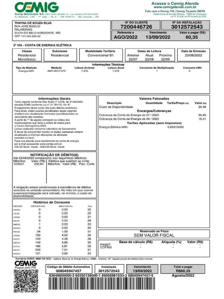 Comprovante Cemig | PDF