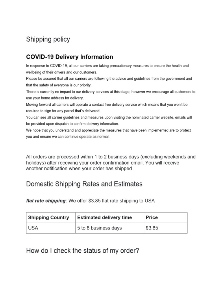Shipping Policy | PDF | Finance & Money Management | Law