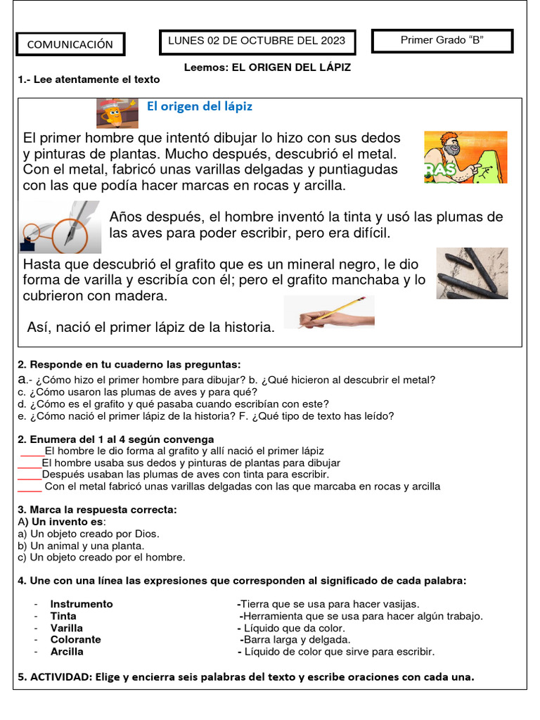 FICHA COM el invento del lapiz.. | PDF