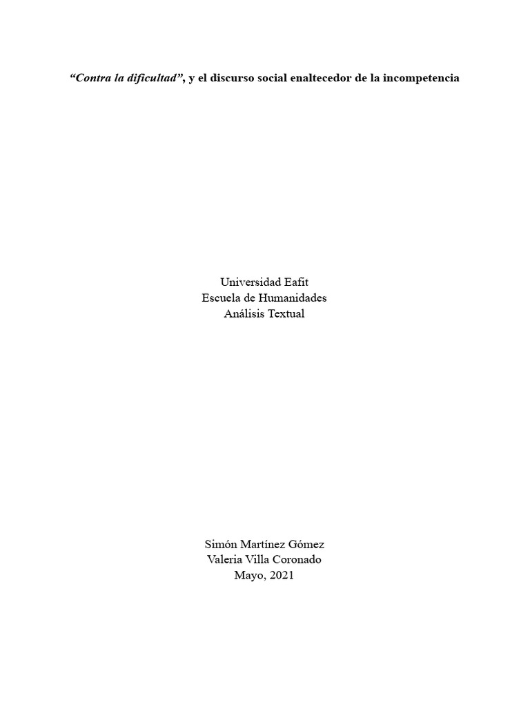 Informe de Lectura, Entrega1. Simon Martínez y Valeria Villa | PDF | Sufrimiento | Amor