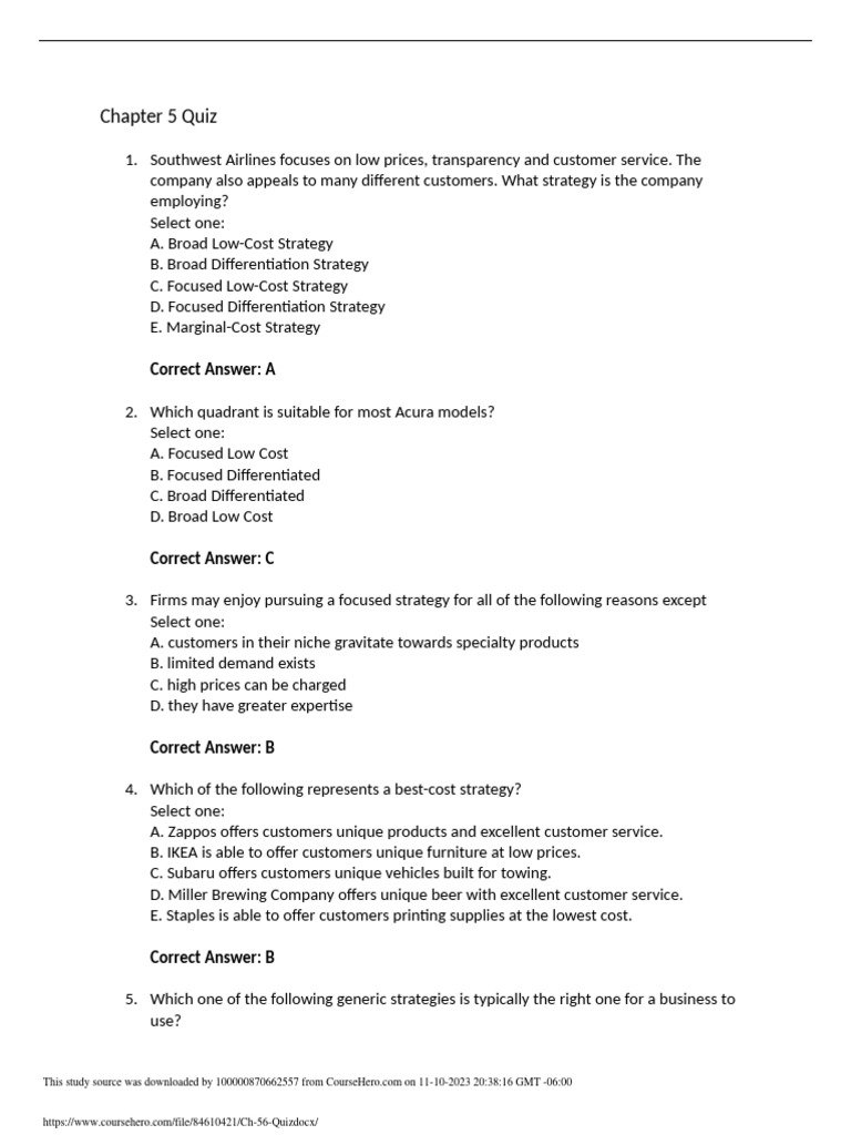 CH 5 6 Quiz | PDF | Low Cost Carrier | Business
