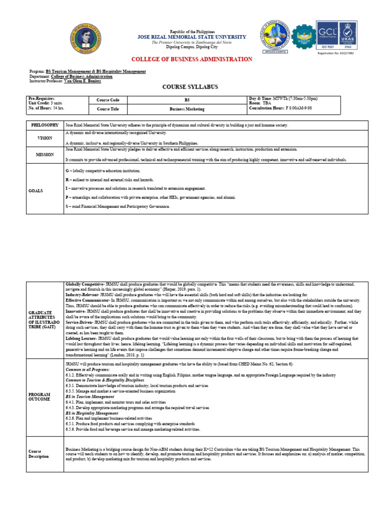 B3 - Business Marketing - Syllabus | PDF | Marketing | Learning