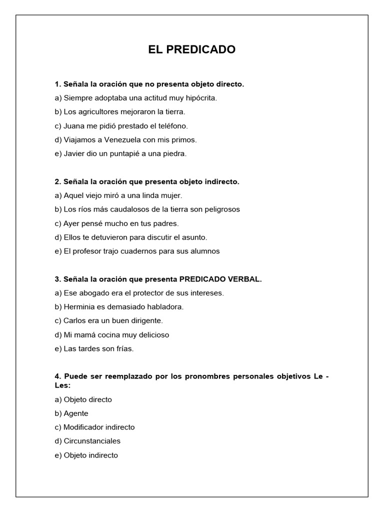 Ficha 039 El Predicado | PDF | Objeto (gramática) | Sintaxis