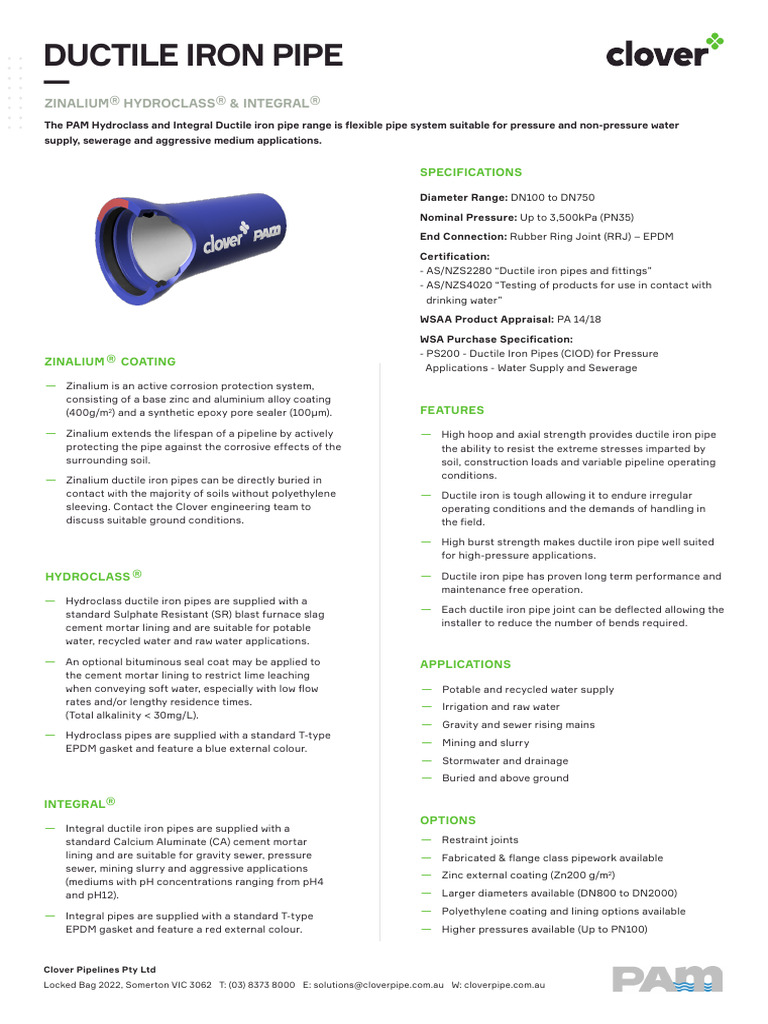 Ductile Iron Pipe Data Sheet | Download Free PDF | Pipe (Fluid Conveyance) | Applied And ...