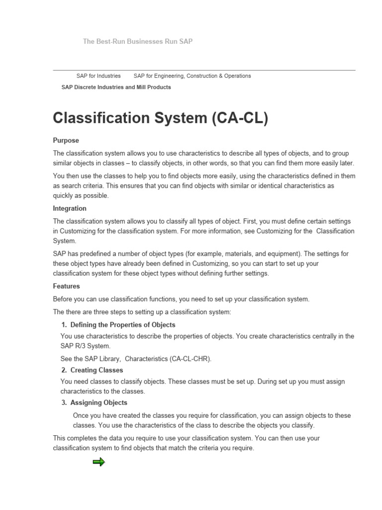 Classification System (CA-CL) - SAP Library | PDF | System | Applied ...