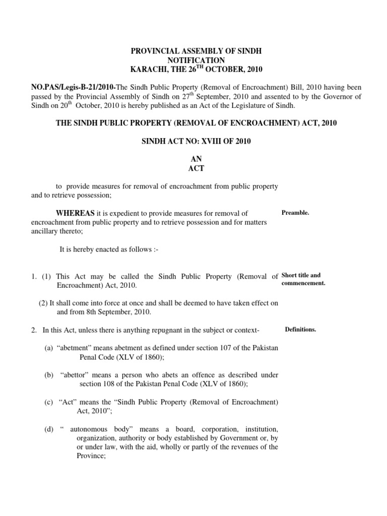 Sindh Public Property Encroachment Act 2010 | PDF | Tribunal | Police